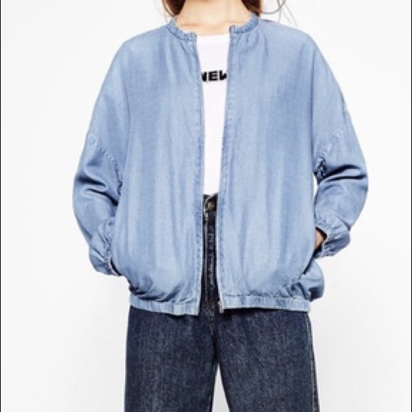 Zara | Jackets & Coats | Zara Blue Denim Bomber Jacket | Poshmark